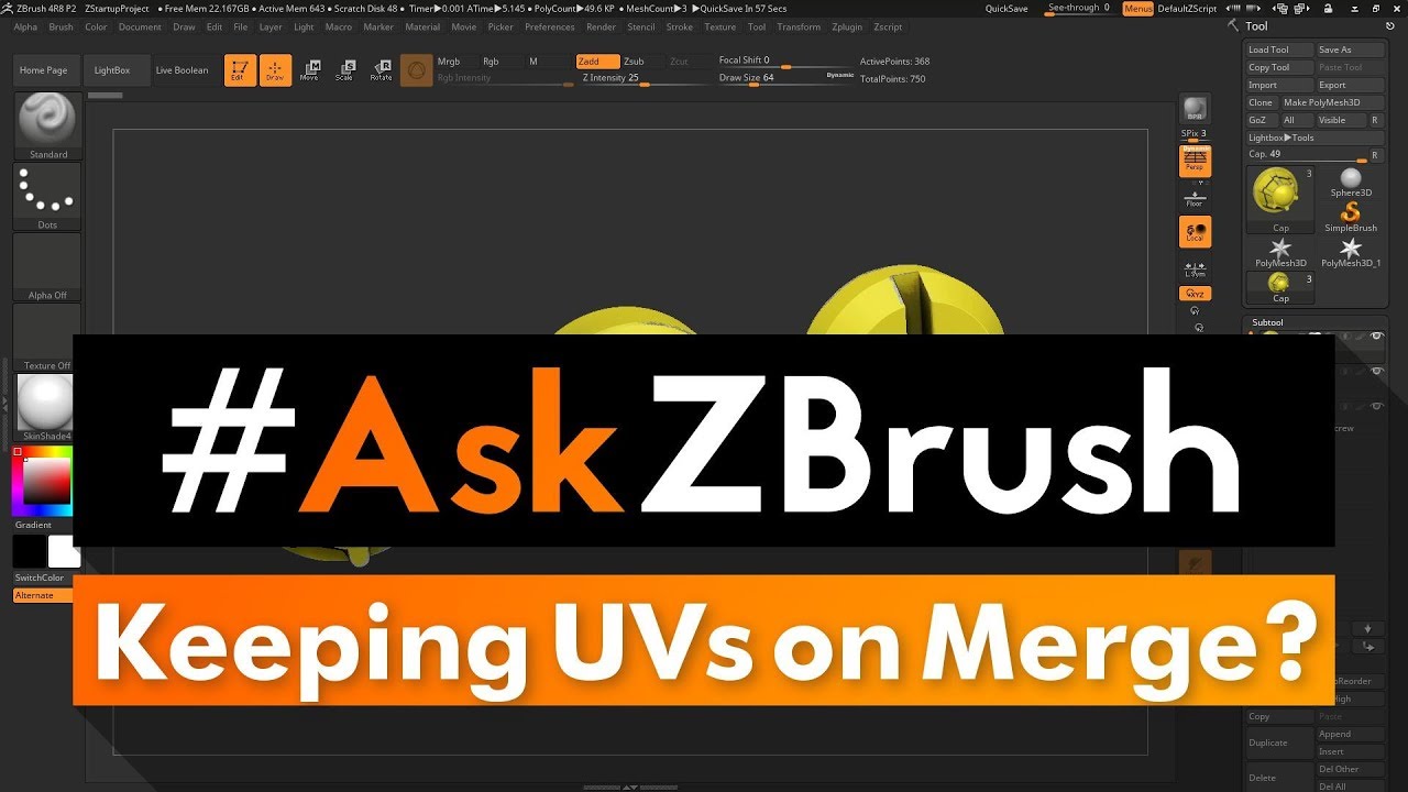 #AskZBrush: “Is there a way to merge Subtools together and keep UVs?” – ZBrushLIVE