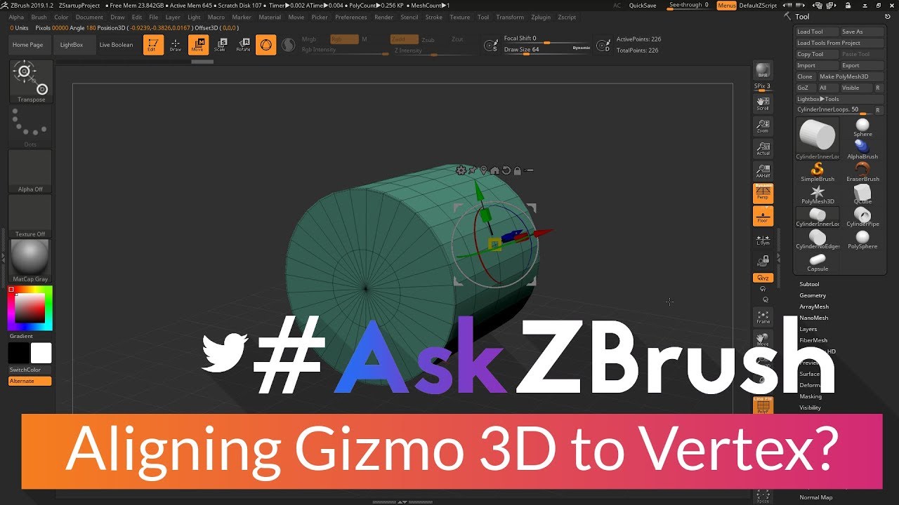 #AskZBrush – “How can I align and snap the Gizmo 3D origin to a specific vertex?” – ZBrushLIVE